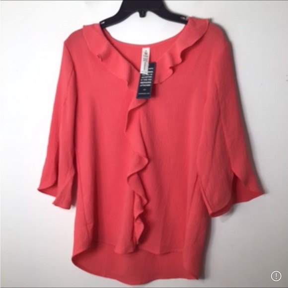Tops | Nwt Blouse Women Medium Elegant Coral Ruffle Blouse | Poshmark
